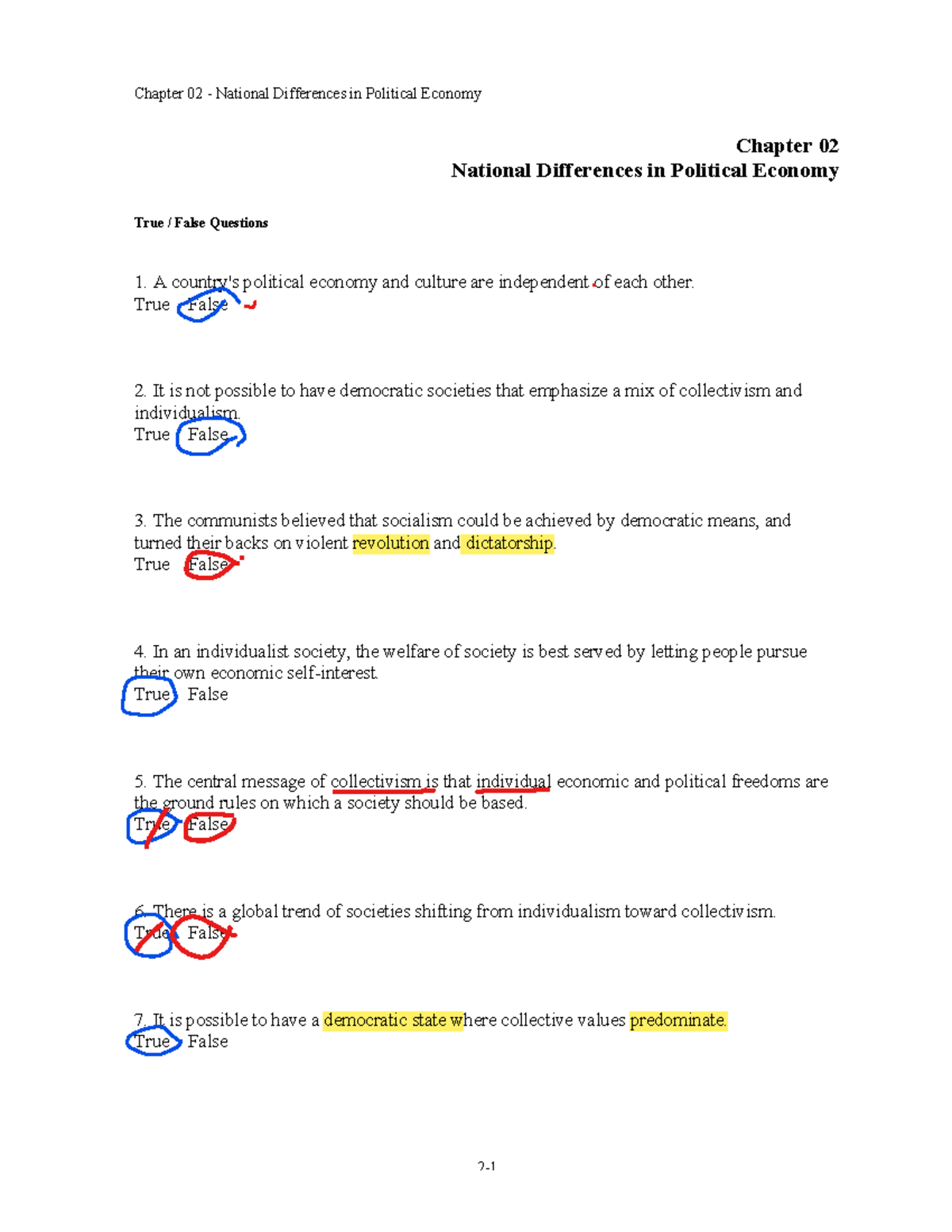Chap002 - Note nttej jfhqijdj - Chapter 02 National Differences in Political Economy True ...