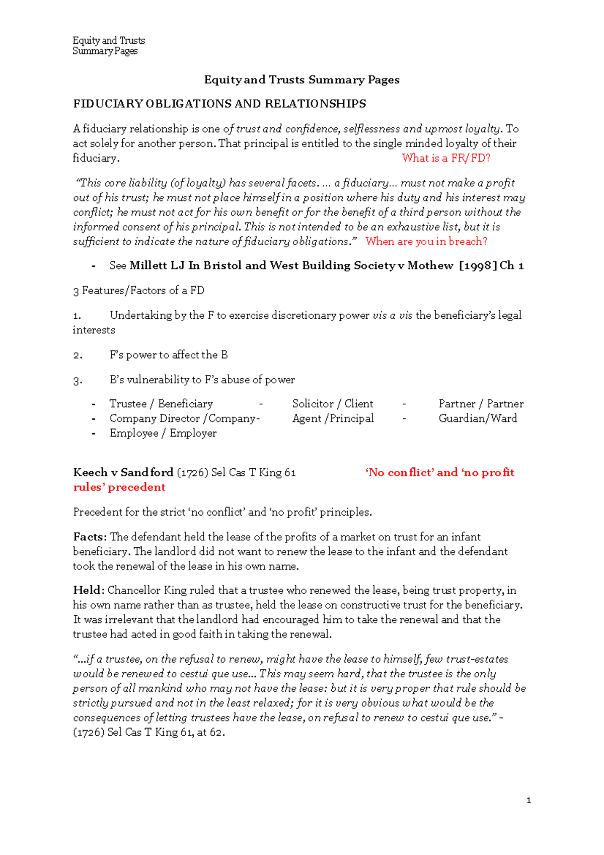 Equity and Trusts Summary Pages - Summary Pages Equity and Trusts ...