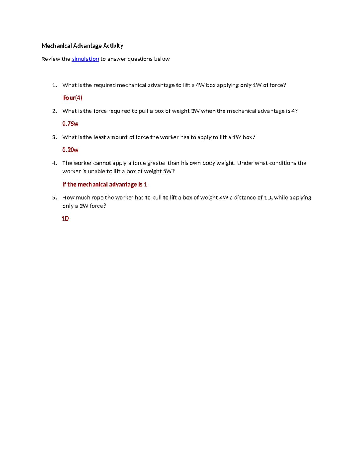 Mechanical Advantage Activity - Mechanical Advantage Activity Review ...