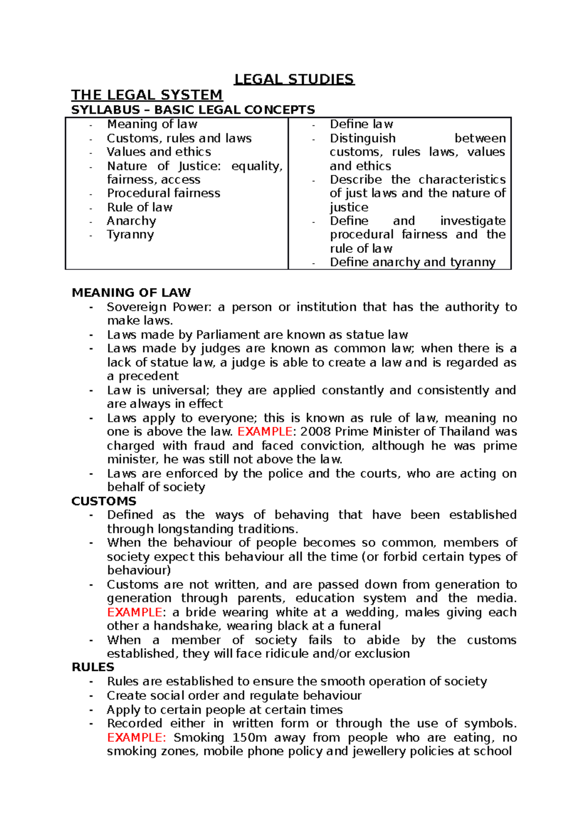 Legal Studies Notes, year 11 2021 (lockdown) - LEGAL STUDIES THE LEGAL ...