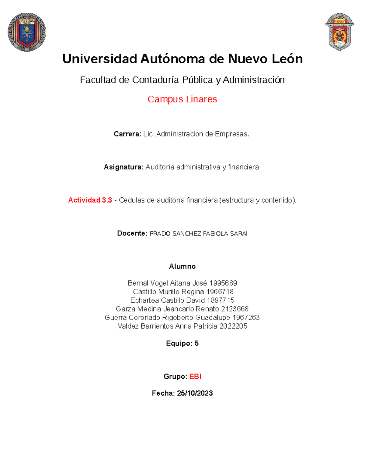 Ev 3 - Actividad 3.3 - Cedulas de auditoría financiera (estructura y contenido). - Universidad ...