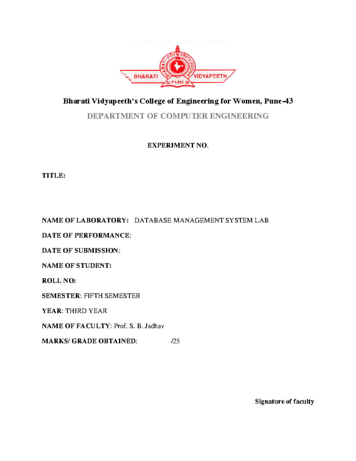 Front page format - Computer Engineering - Bharati Vidyapeeth’s College ...