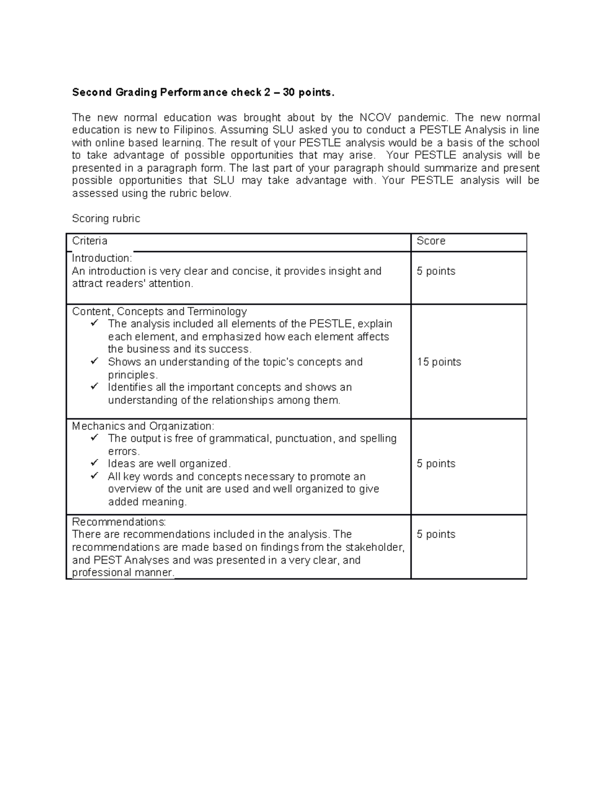 Performance Task - Requirements - Second Grading Performance check 2 ...