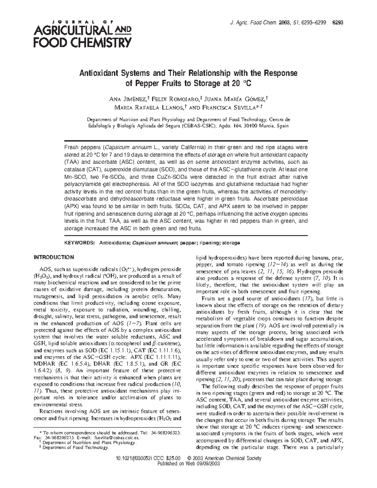 Antioxidant Systems and Their Relationship with the Response of Pepper ...