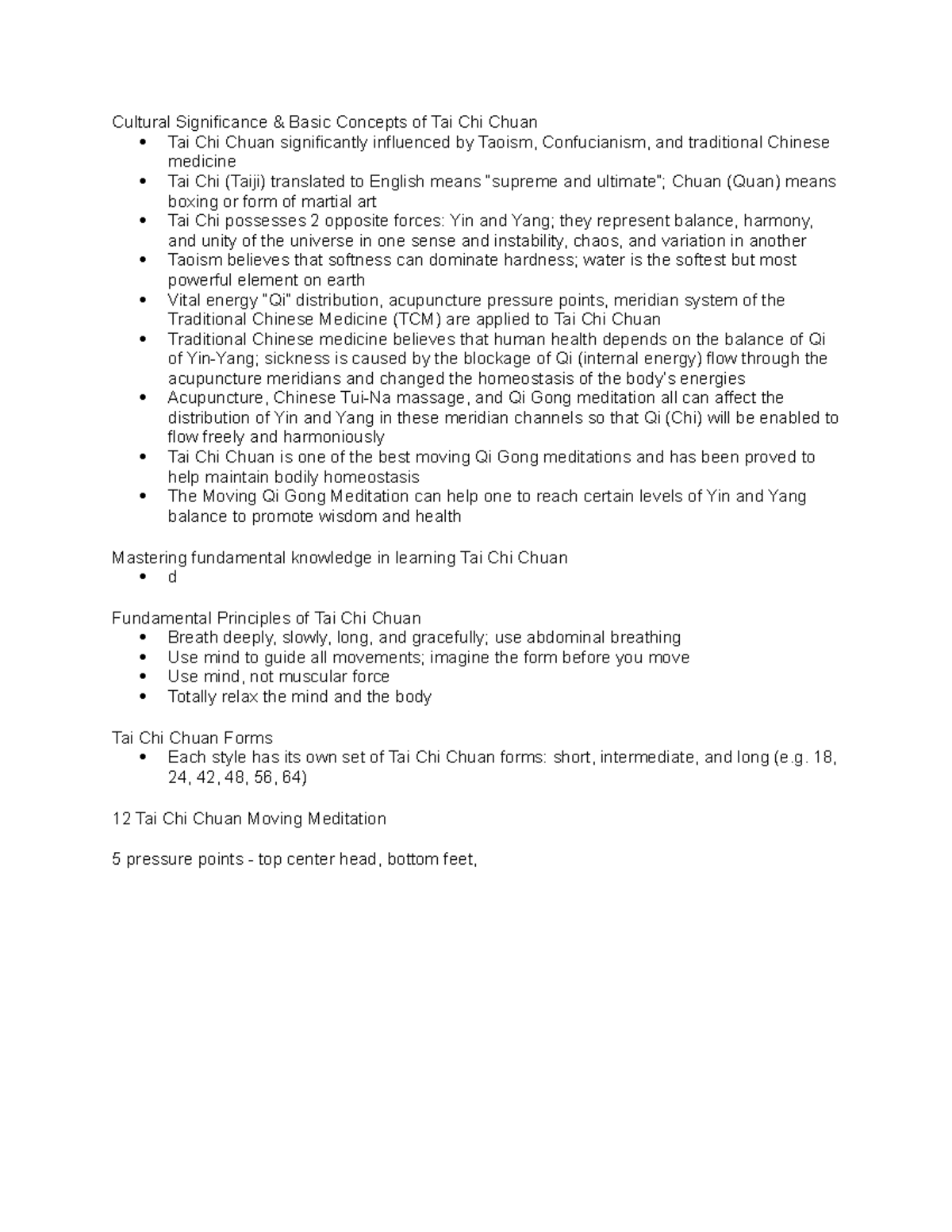 Tai chi 2 - Lectures notes on second lecture on tai chi and qi gong ...