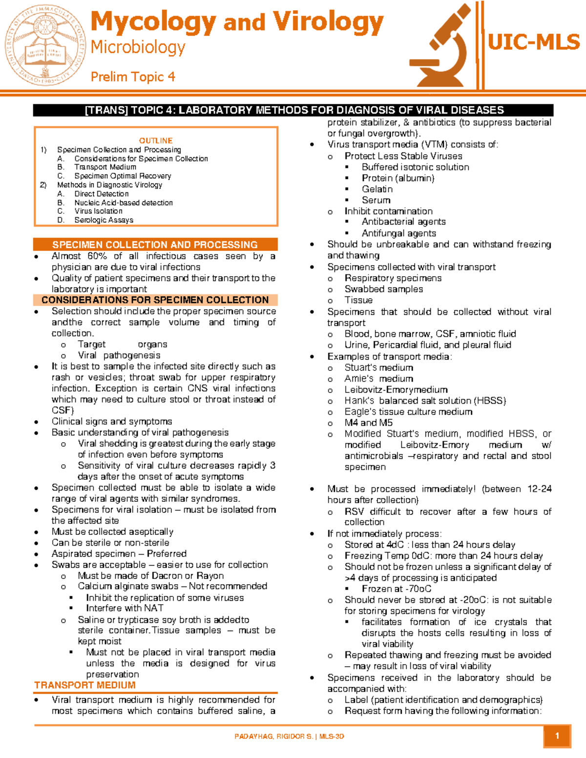 Prelim Myco Viro Topic 4 Laboratory Method for Diagnosis of Viral Infection - Prelim Topic 4 ...