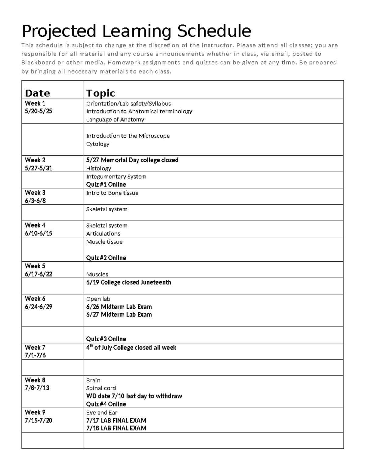 Projlearn 202416 lab - Projected Learning Schedule This schedule is ...