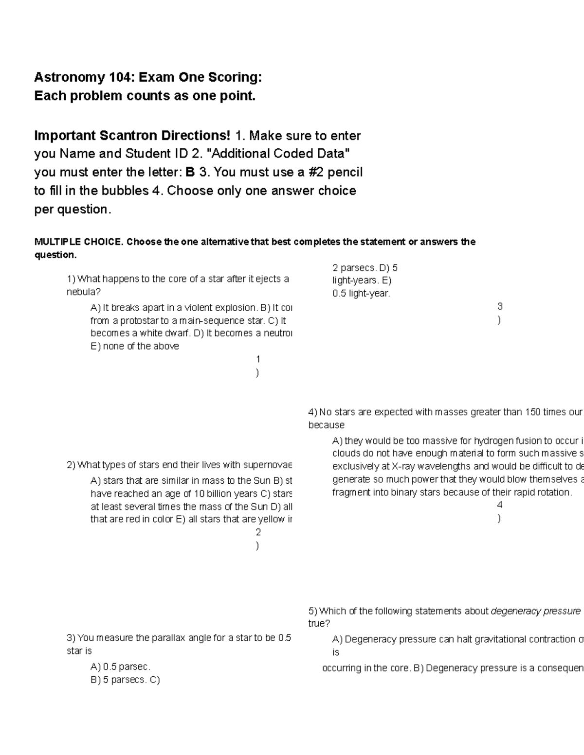 AST104 exam1 - exam 1 - AST 101 - Studocu