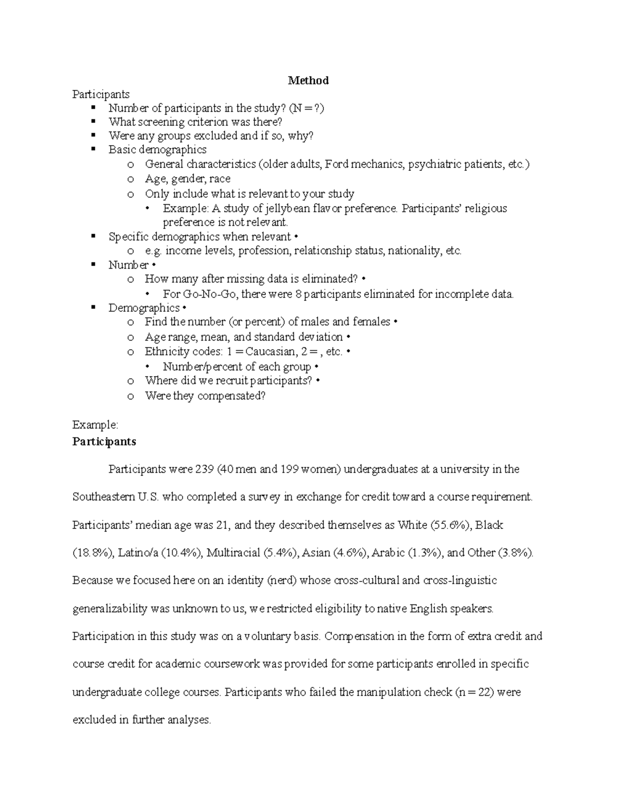Method Section Apa - Apa Information - Method Participants Number Of