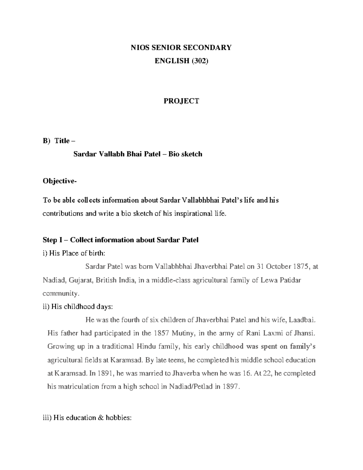 English Project - Proejct - NIOS SENIOR SECONDARY ENGLISH (302) PROJECT ...