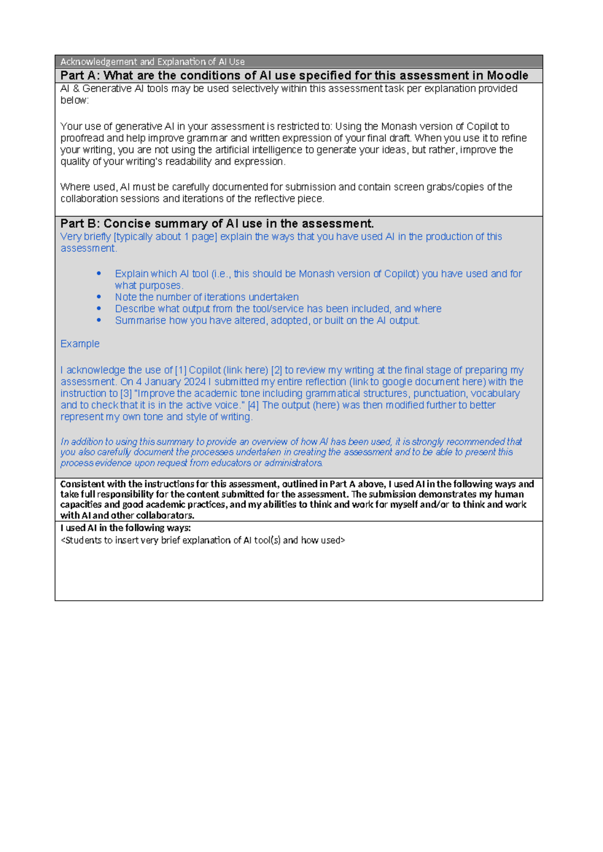 AI Acknowledgement Document - Acknowledgement and Explanation of AI Use ...
