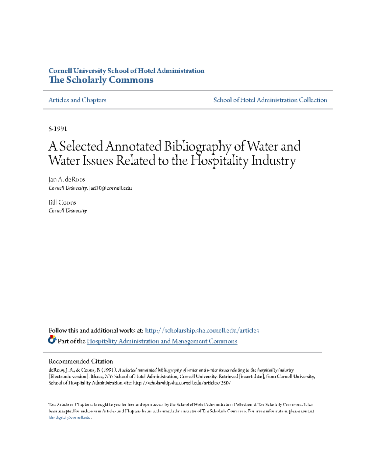 A Selected Annotated Bibliography of Water and Water Issues Related to ...