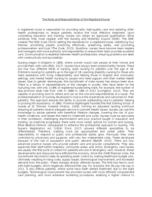 Unit 8- Roles and Resp of Reg Nurse completed - Studocu