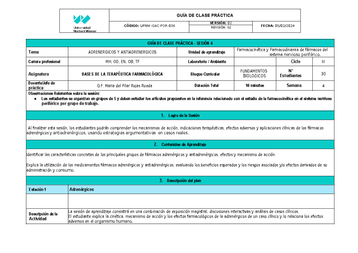 Practica semana 4 respuestas - CÓDIGO: UPNW-GAC-FOR- VERSIÓN: 02 REVISIÓN: 02 FECHA: 05/02/ GUÍA ...