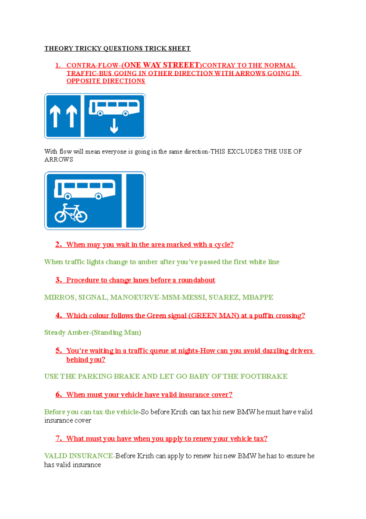 Theory Tricky Questions Trick Sheet - THEORY TRICKY QUESTIONS TRICK ...
