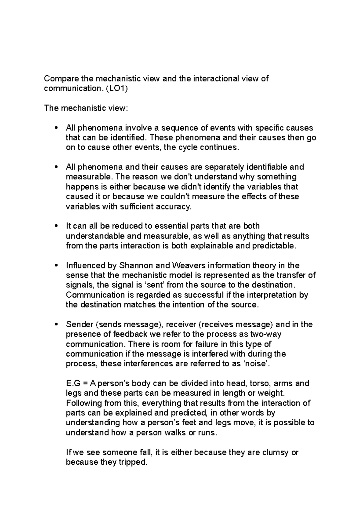 Coms notes 6221 lu1 - summary - Compare the mechanistic view and the ...