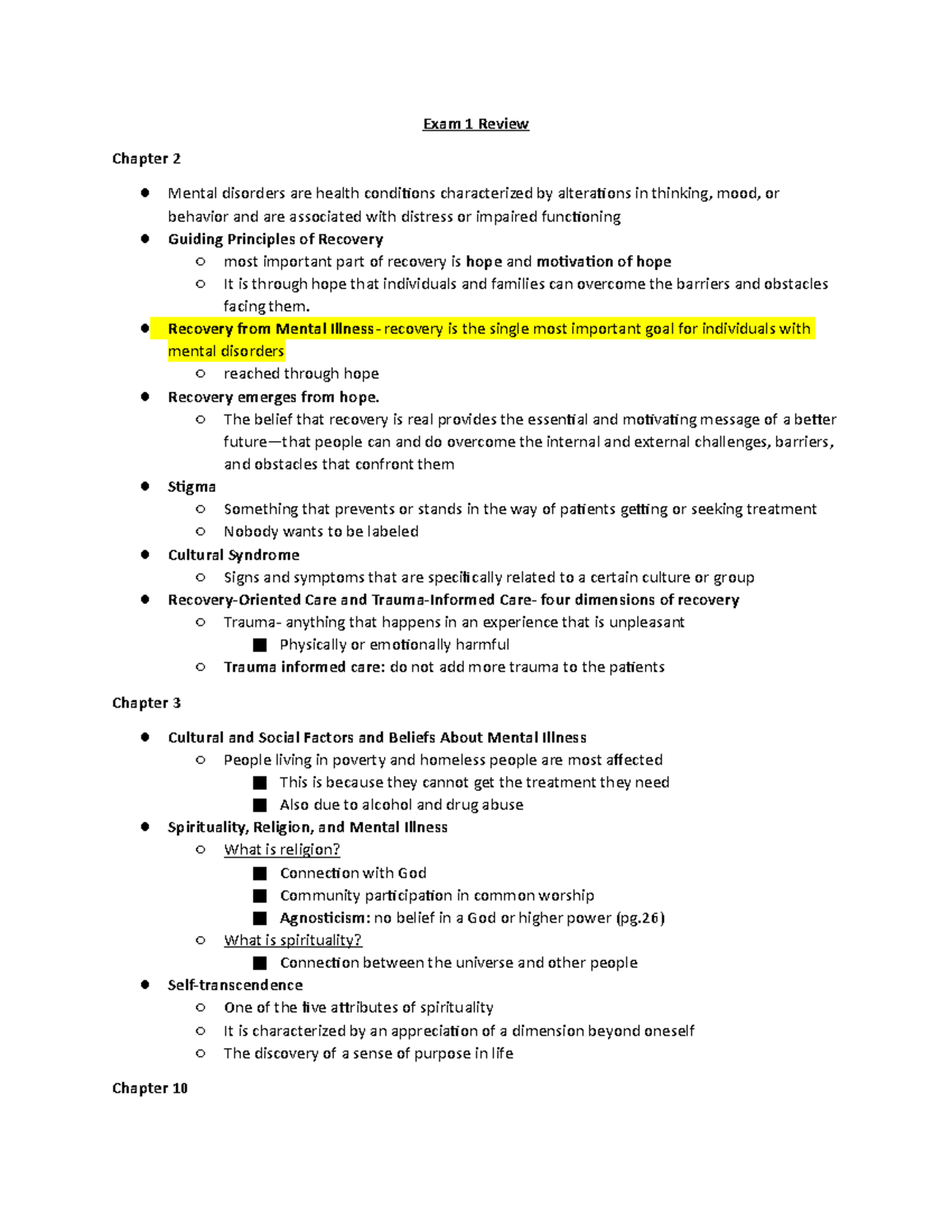 Exam 1- Mental health review - Exam 1 Review Chapter 2 Mental disorders ...