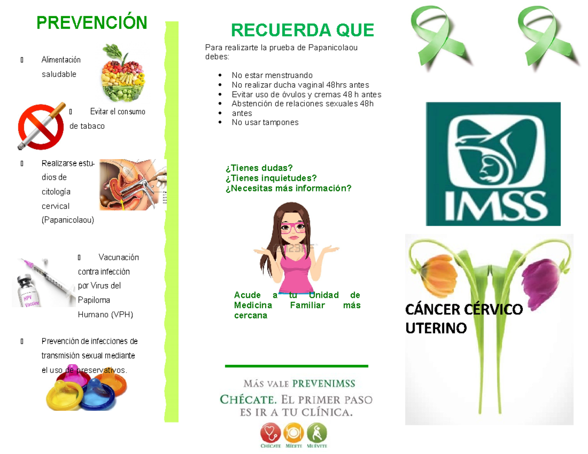 Triptico CANCER CERVICOUTERINO - PREVENCIÓN Alimentación saludable ...