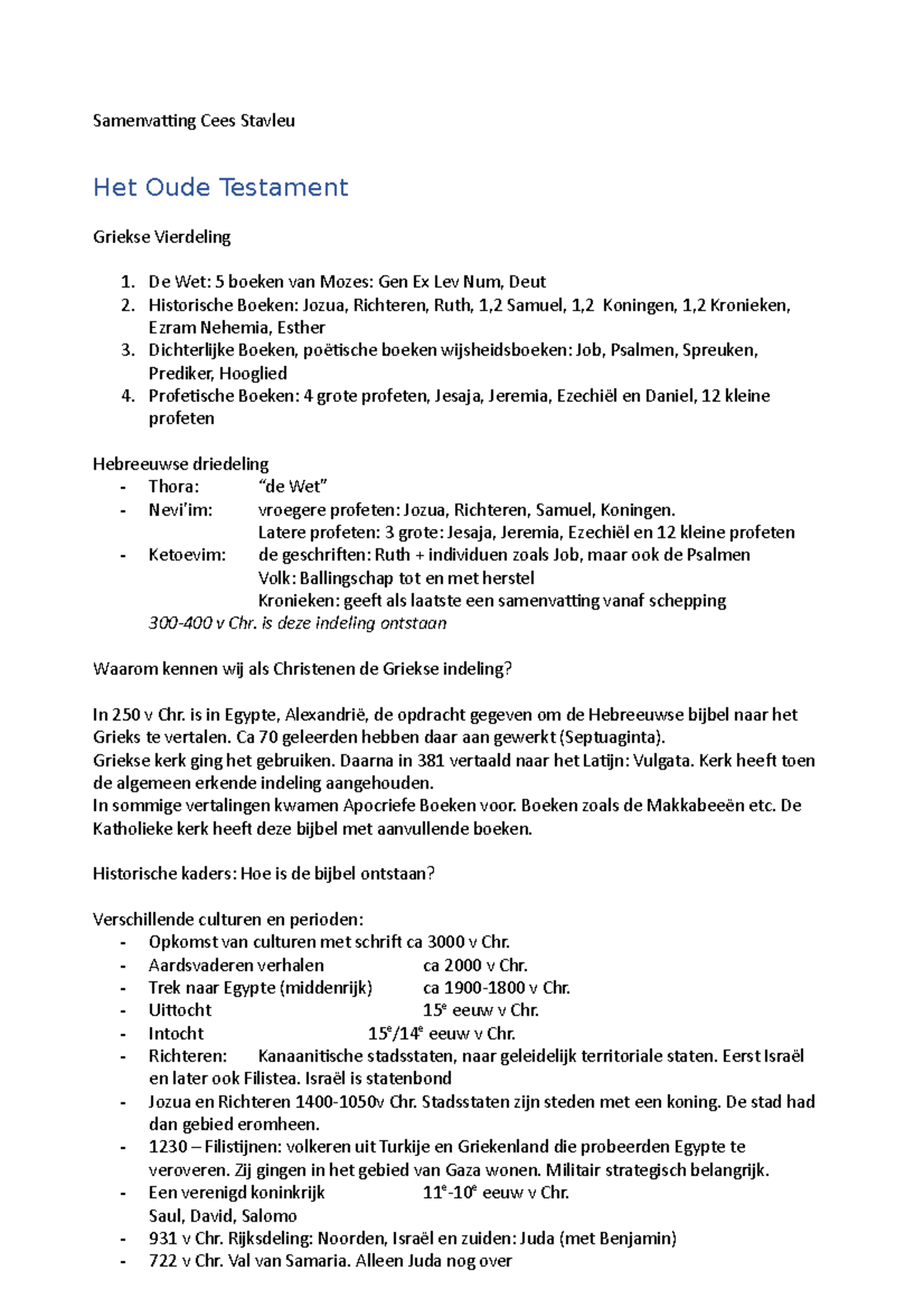 Oude Testament 1 GM - Samenvatting Cees Stavleu Het Oude Testament ...