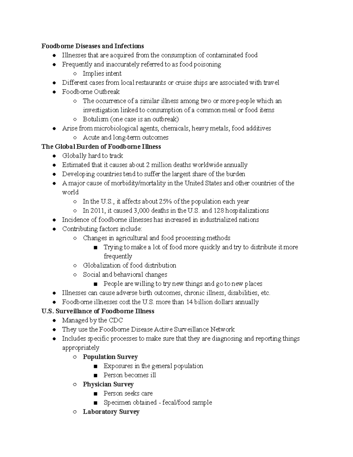 Ch. 11 - Food Safety - Notes on lecture videos - Foodborne Diseases and ...