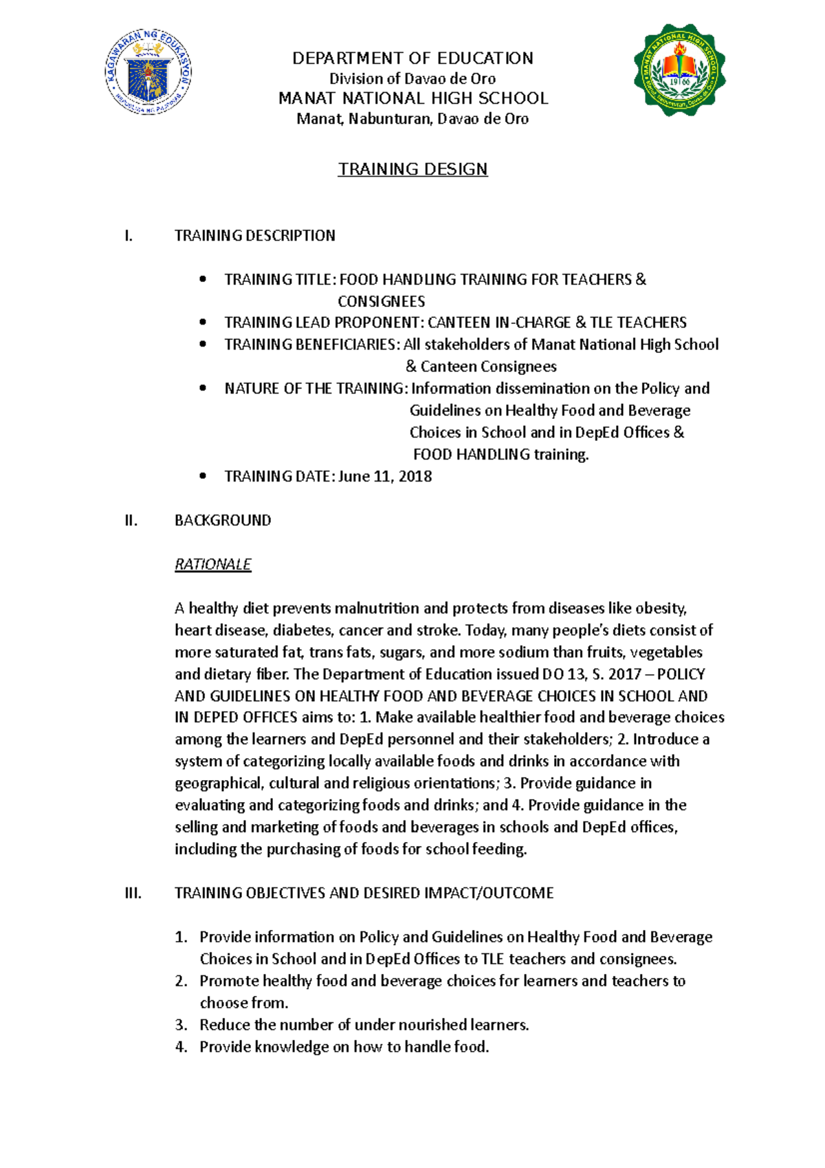 Training- Design - 123 - DEPARTMENT OF EDUCATION Division of Davao de ...