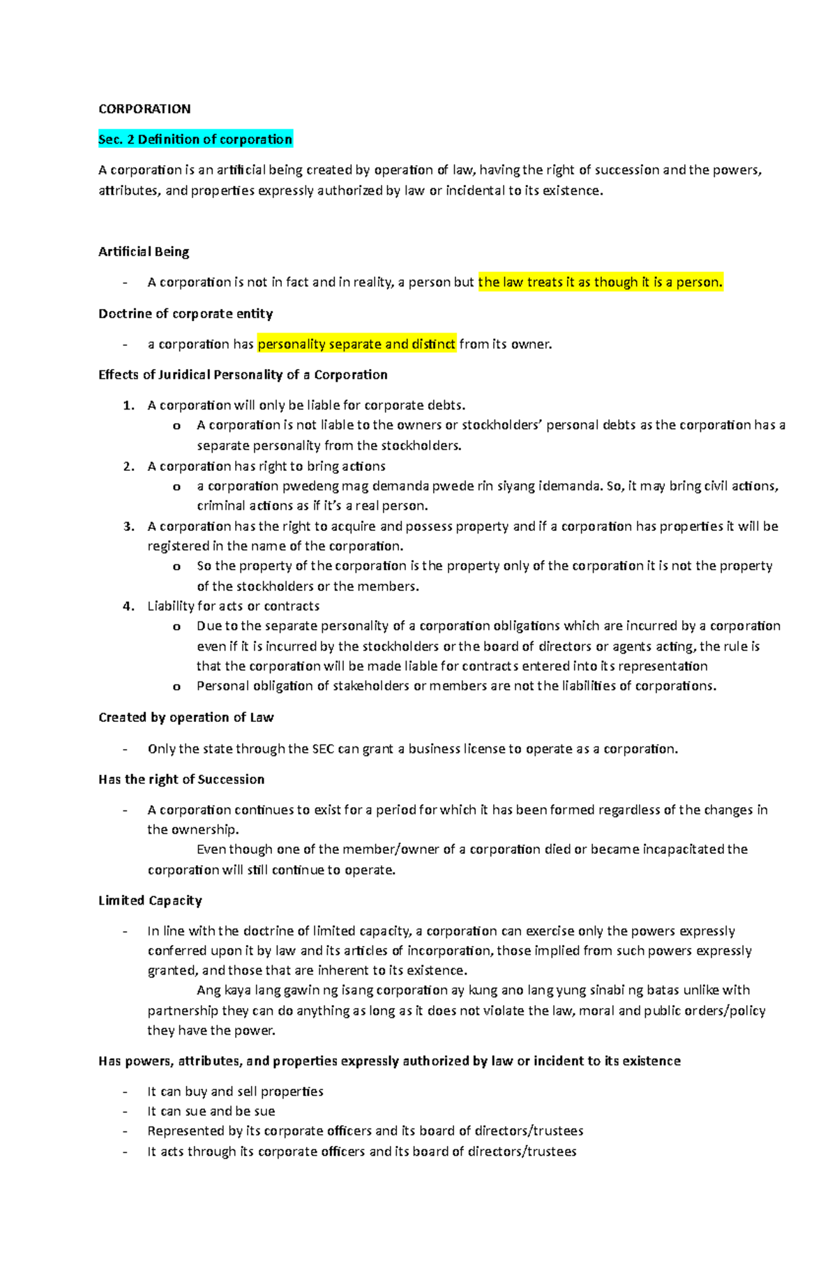 Revised Corporation Code of the Philippines - CORPORATION Sec. 2 ...