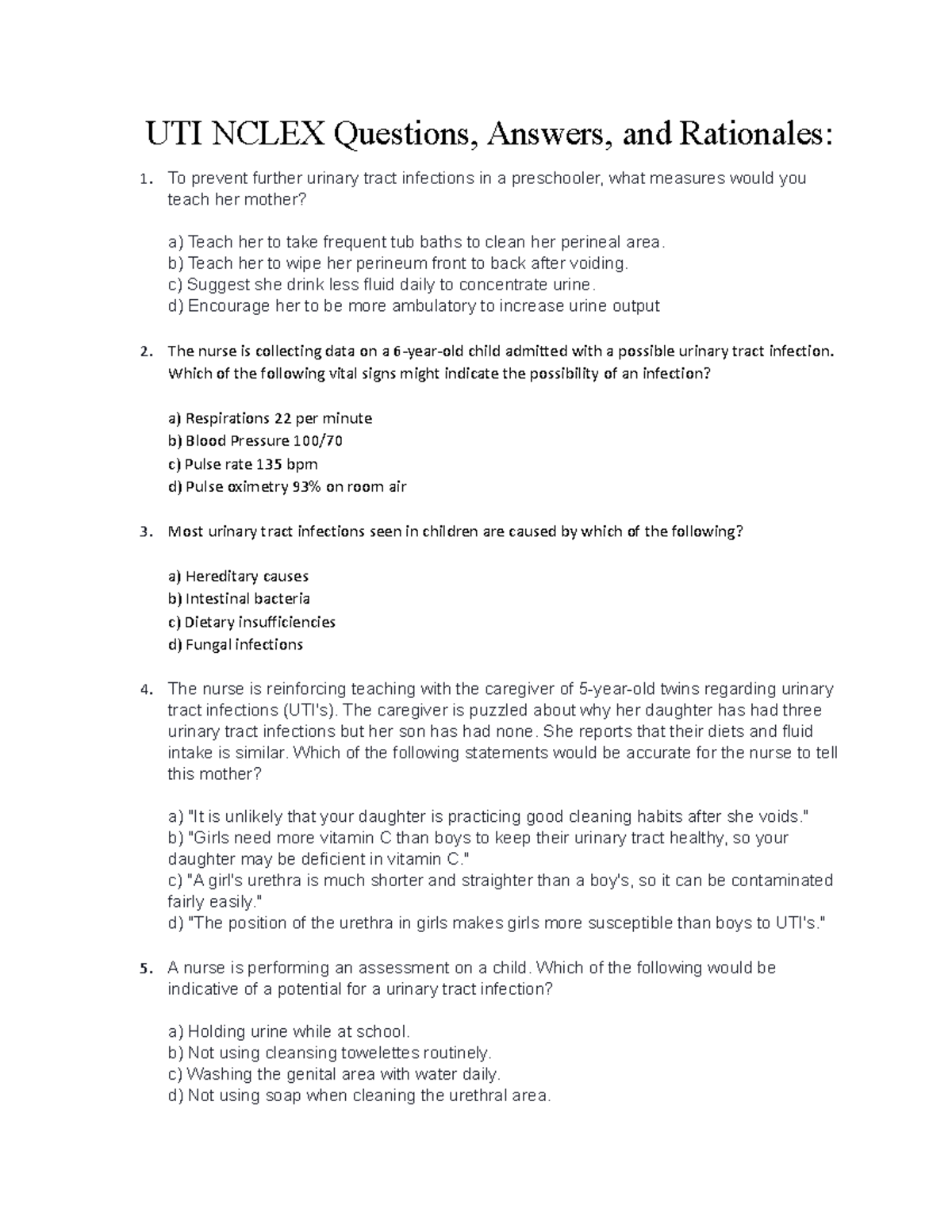 UTI Nclex Questions - UTI NCLEX Questions, Answers, and Rationales: 1 ...
