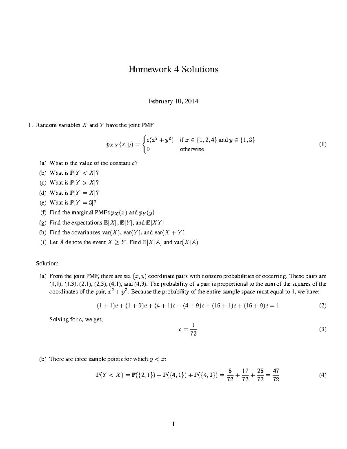 Hw4sol - Homework 4 Solutions February 10, 2014 Random variables X and Y have the joint PMF pX,Y ...