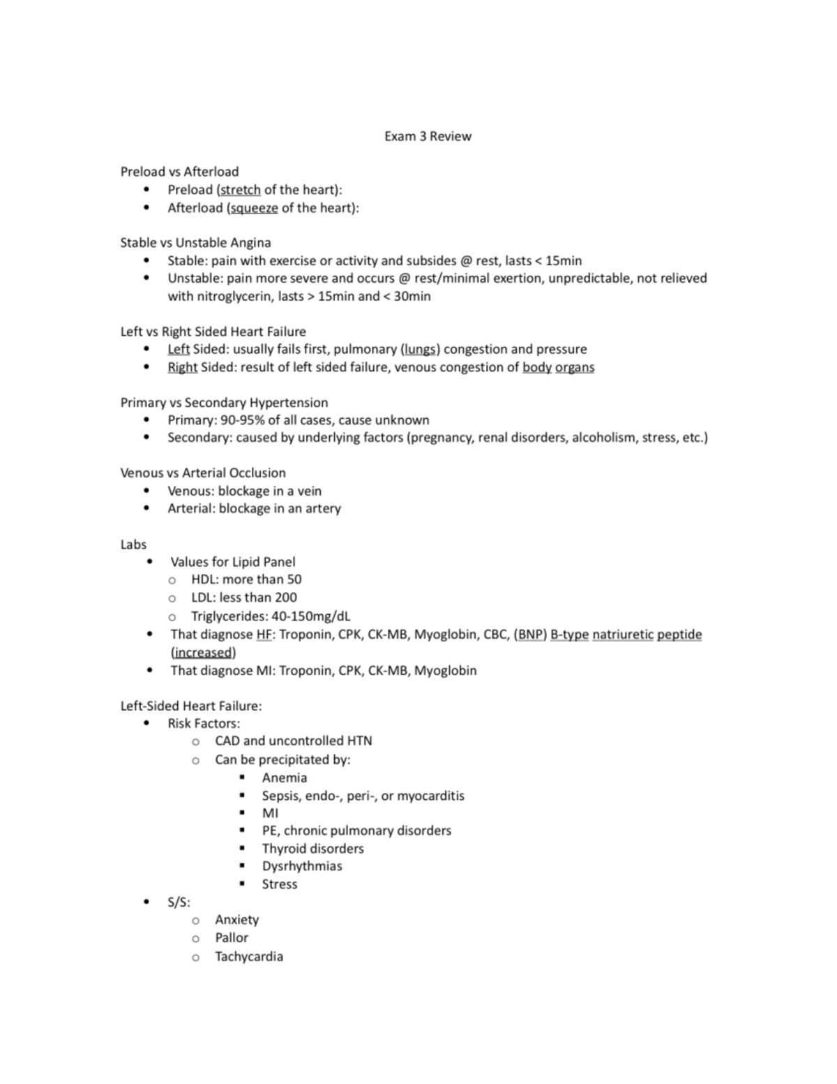 Med surge exam 4 cardiac - Exam 3 Review Preload vs Afterload Preload ...