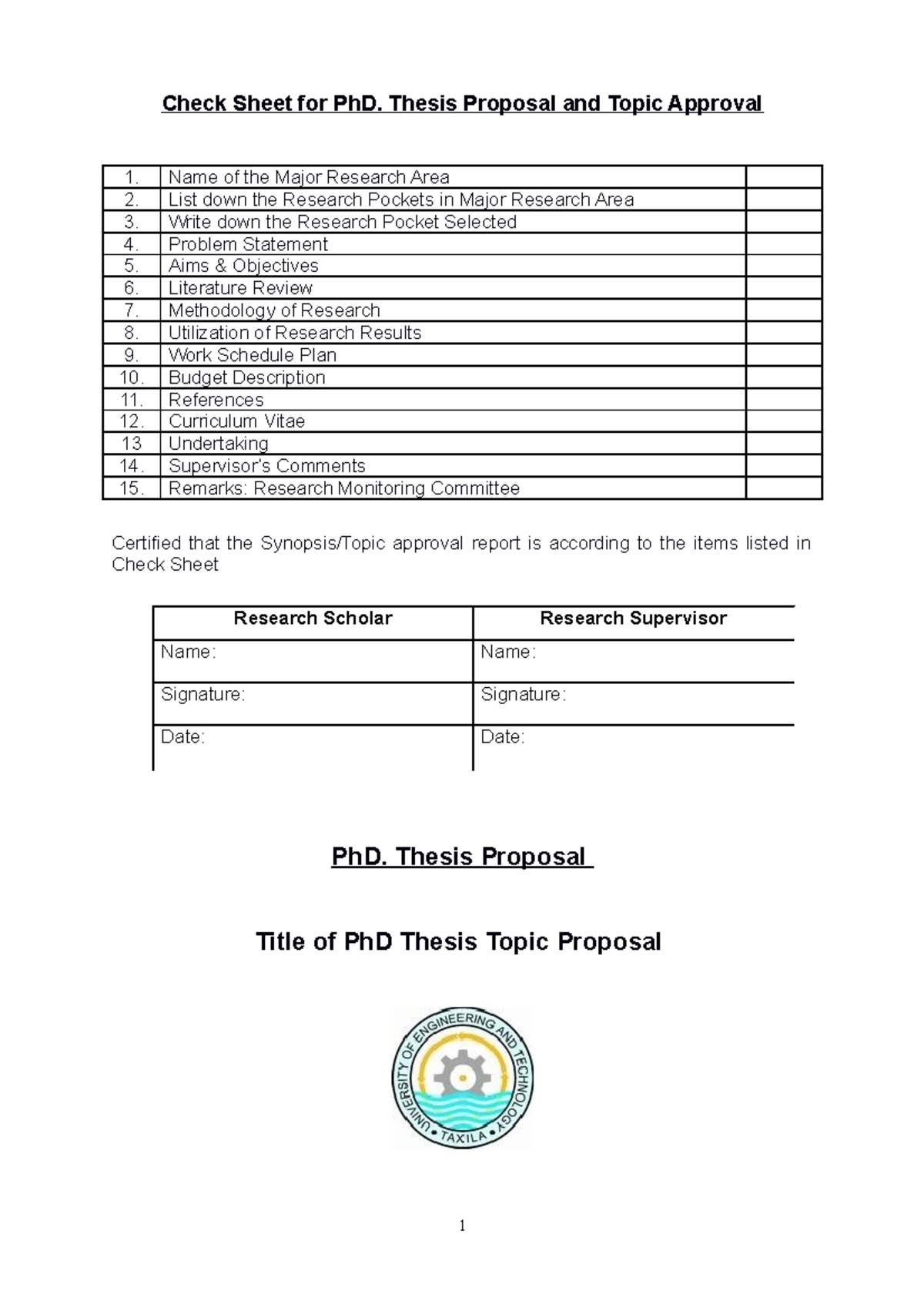 Check Sheet for Ph D Thesis Proposal and - Check Sheet for PhD. Thesis ...