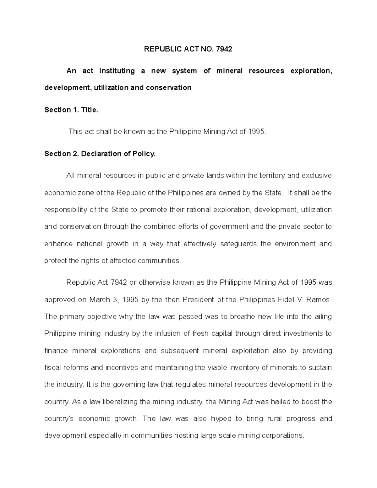 Ra 7942 - Lecture notes 10 - REPUBLIC ACT NO. 7942 An act instituting a ...