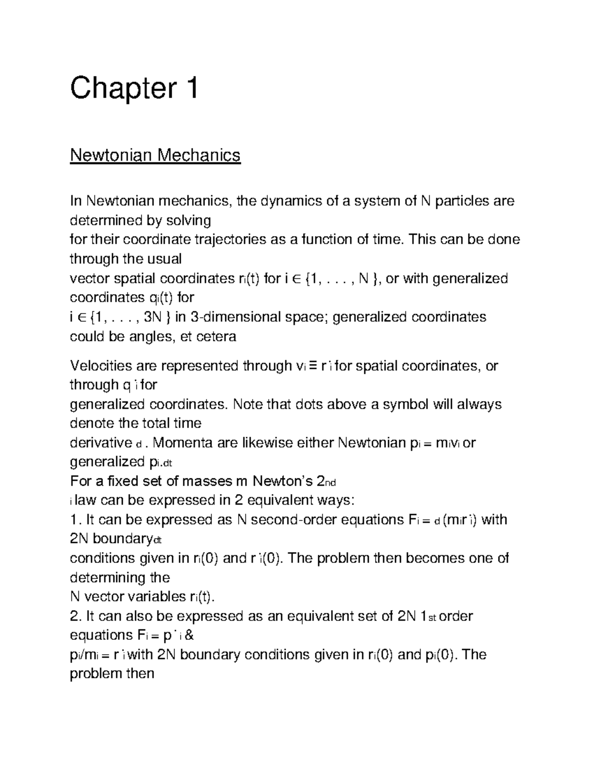 Chapter 1 newtonian Mechanics - Chapter 1 Newtonian Mechanics In ...