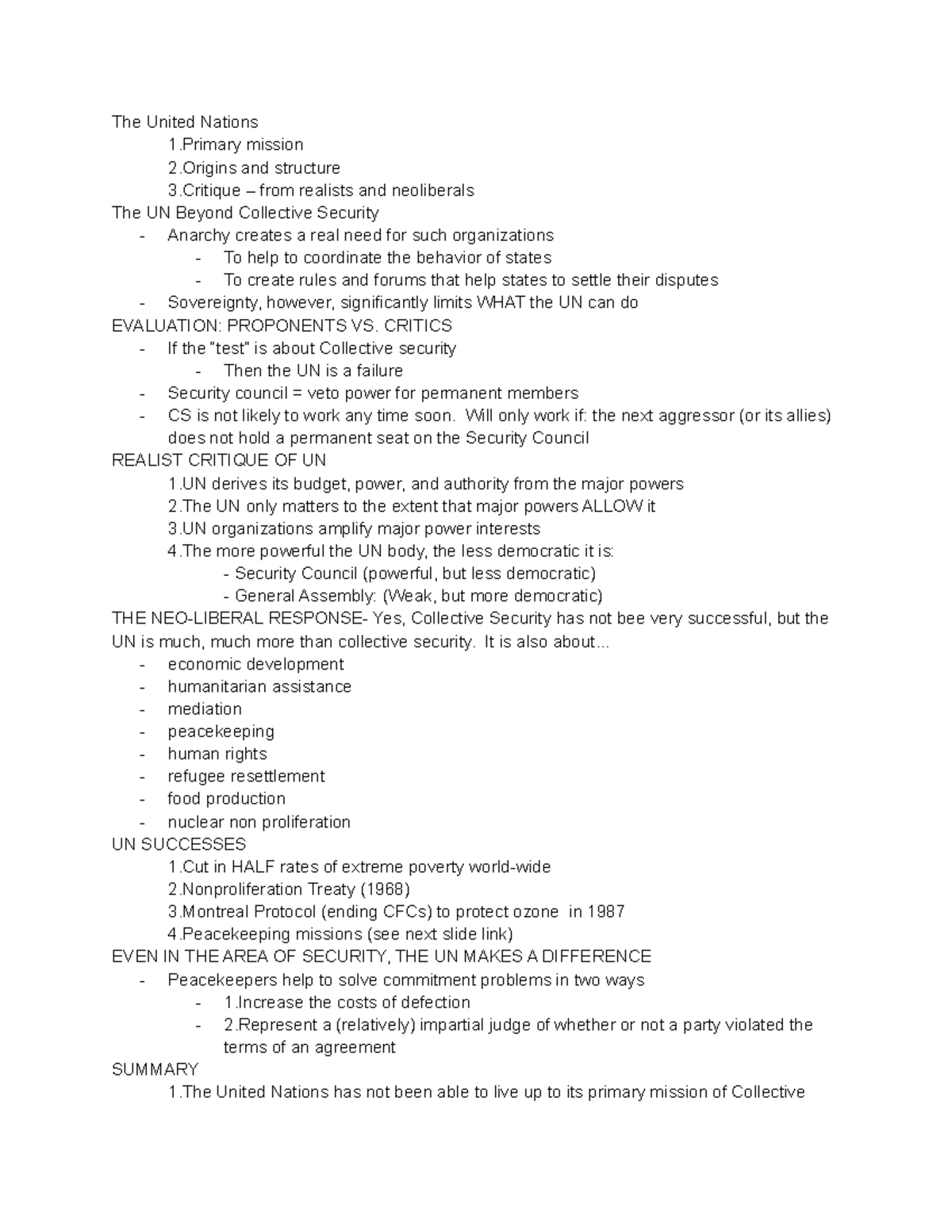 United Nations - Lecture notes unit 2 - The United Nations 1 mission 2 ...