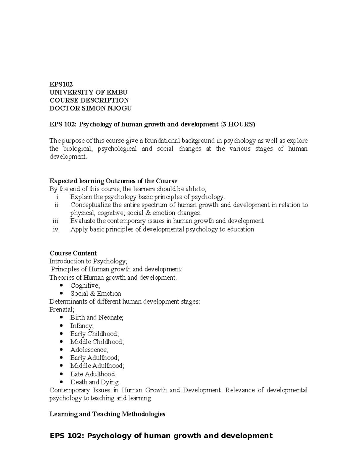 EPS 102 Human G&D otes 4 - Better as a reference - EPS UNIVERSITY OF ...