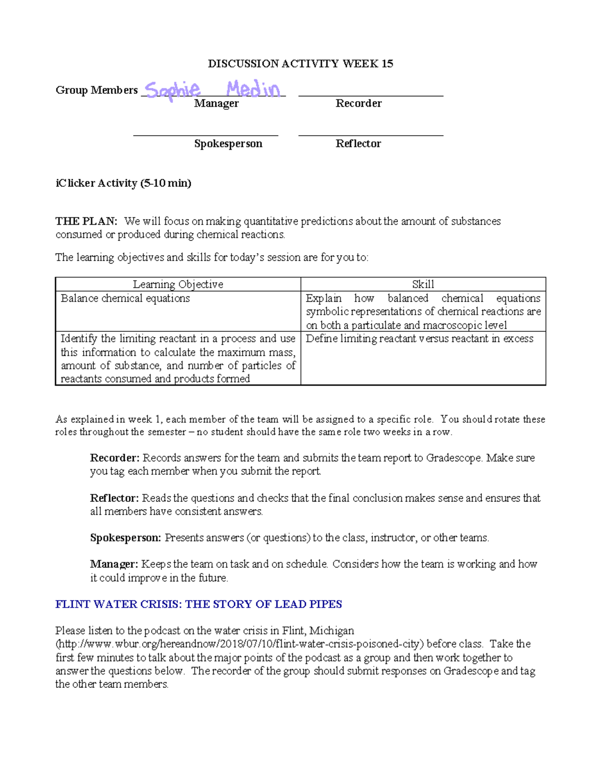 Discussion worksheet 15 - DISCUSSION ACTIVITY WEEK 15 Group Members