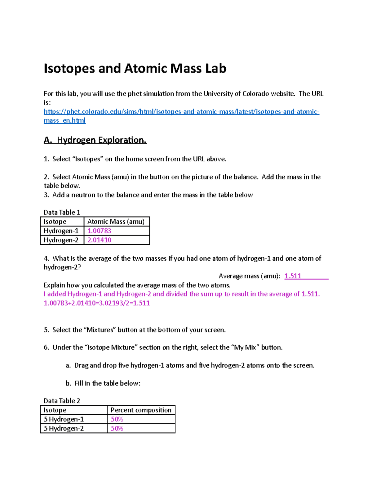 Isotope and Atomic Mass Lab - The URL is: - Studocu