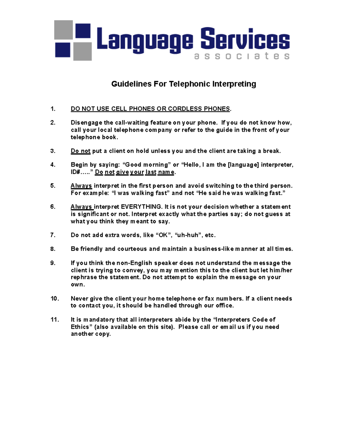 Guidelines telephonic interpreting - Guidelines For Telephonic ...