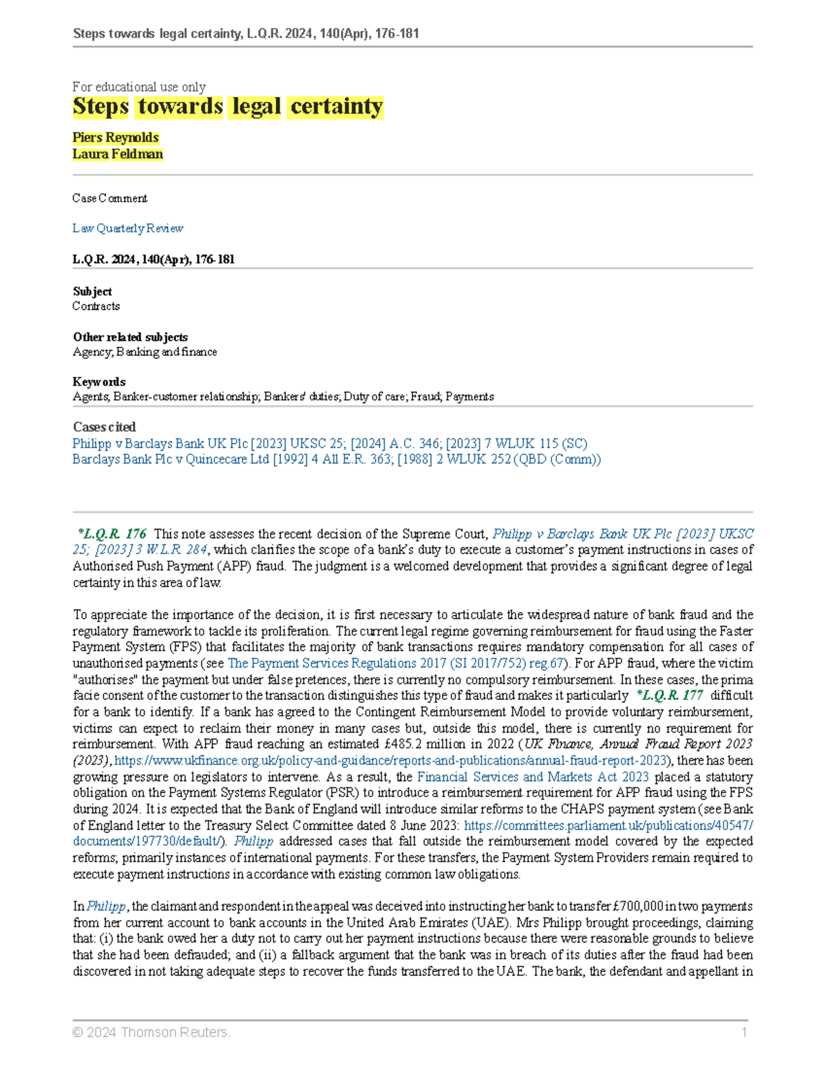 Steps towards legal certainty - For educational use only Steps towards ...