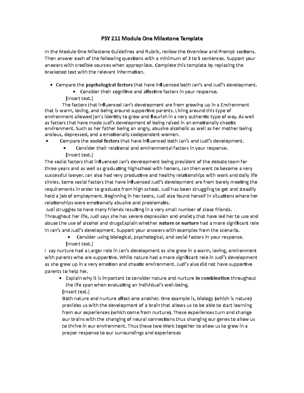 PSY 211 Module One Milestone Template - Then answer each of the ...