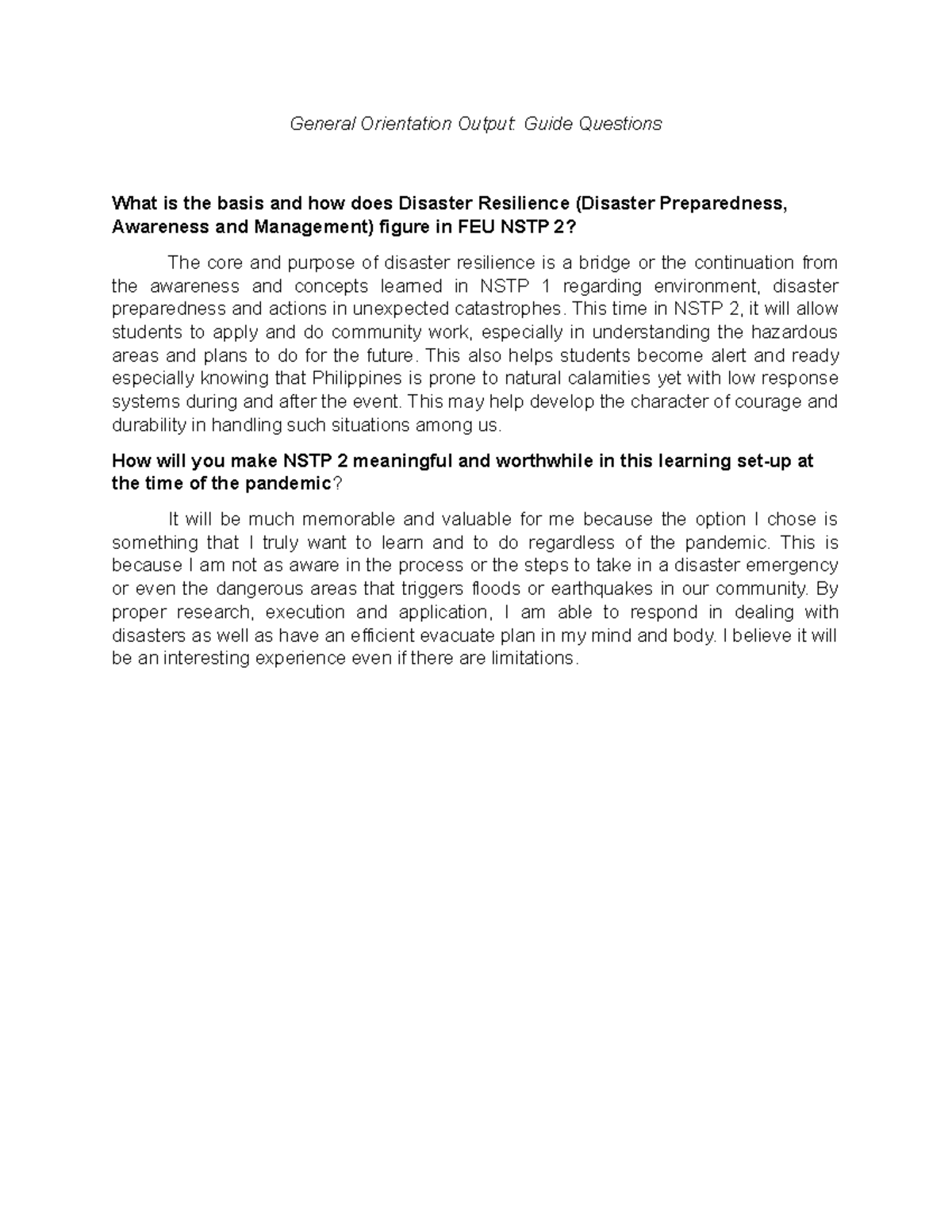 NSTP 2 General Orientation Output - General Orientation Output: Guide ...