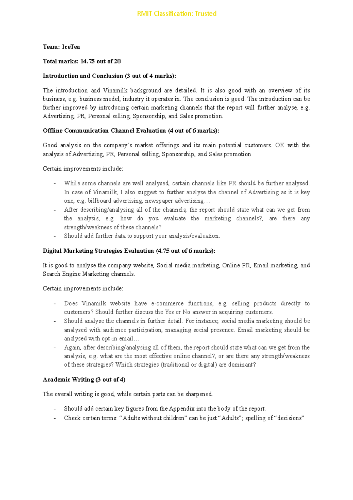 Icetea A3A Mktg1420-1 A3 rubric - Team: IceTea Total marks: 14 out of ...