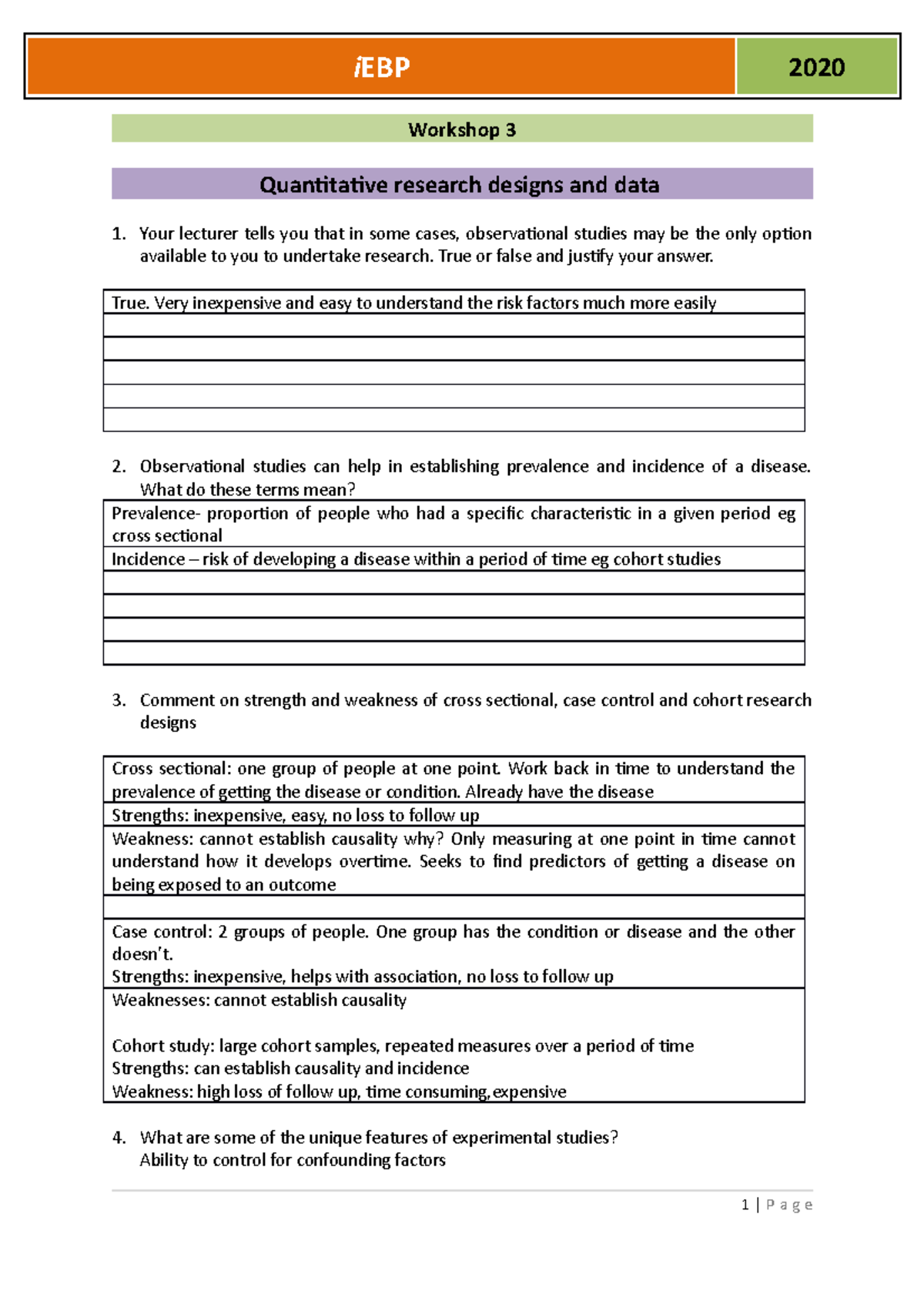 Workshop 3 SP5 2020 copy - Workshop 3 Quantitative research designs and ...
