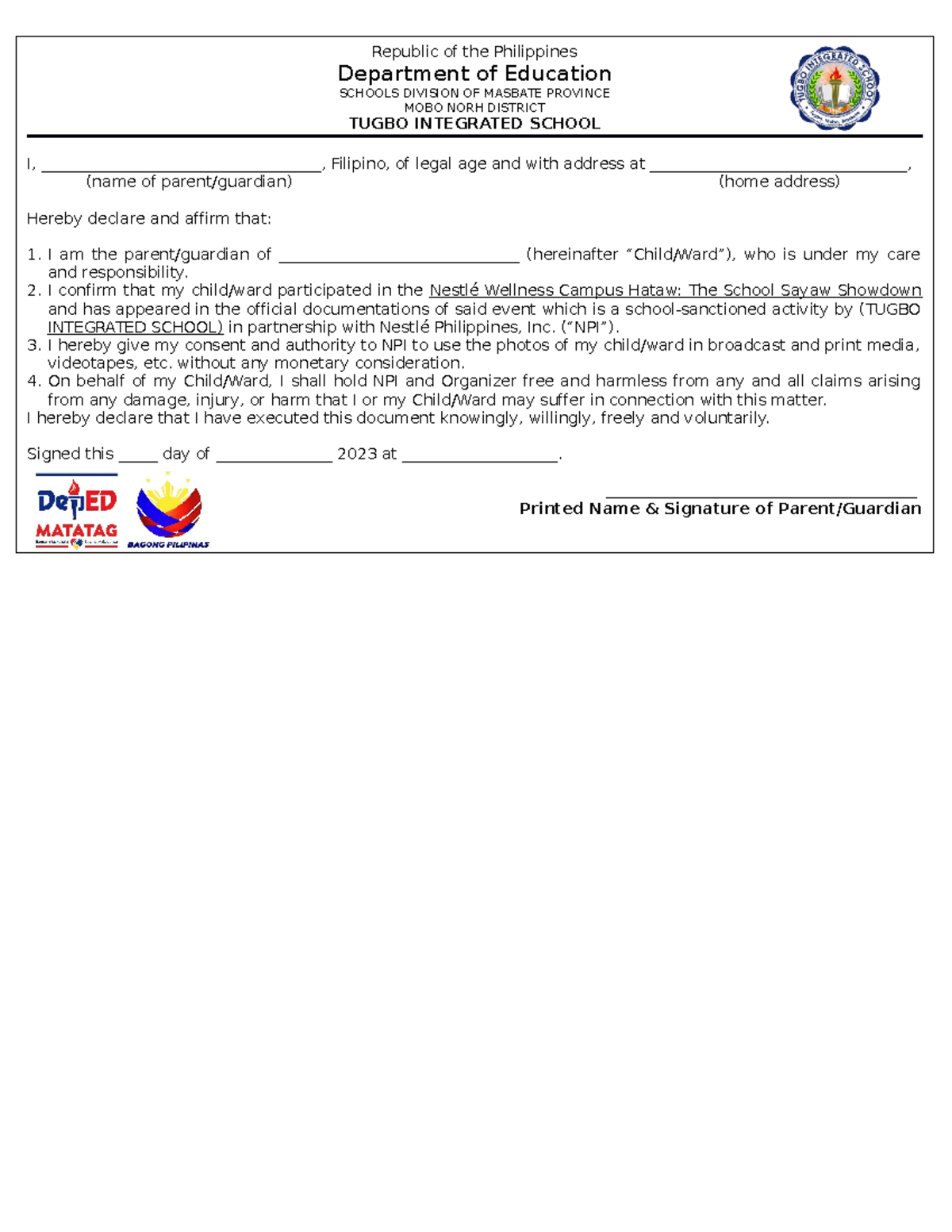 Consent-Form - for lesson - Republic of the Philippines Department of ...