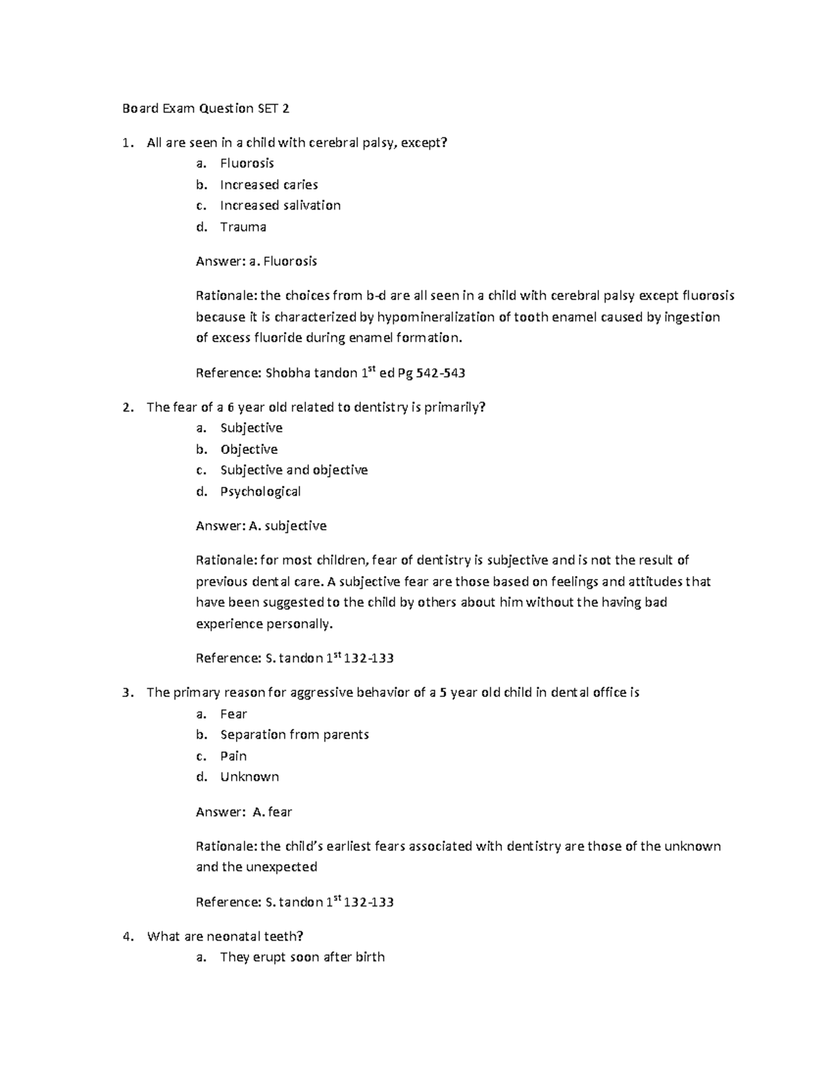 Ortho-PEDO Q&A 4 - Question and answer with rationale - Board Exam Question SET 2 All are seen ...