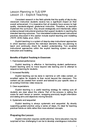 Lesson 15 explicit teaching - Lesson Planning in TLE/ EPP Lesson 15 ...
