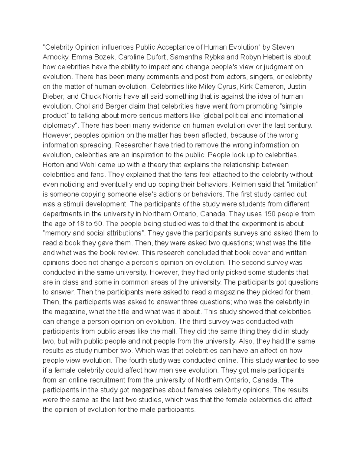 Psychology #2 - lecturen notes - “Celebrity Opinion influences Public ...