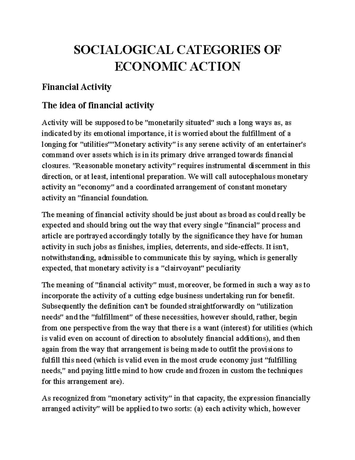 Socialogical Categories OF Economic Action - SOCIALOGICAL CATEGORIES OF ...