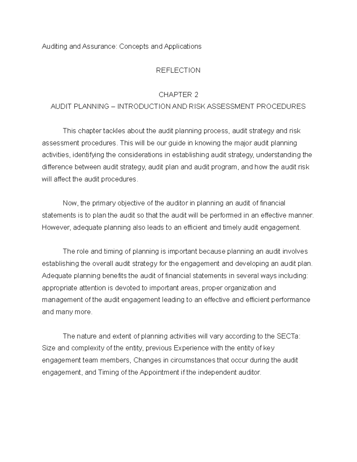 Chapter 2 Audit Planning of Financial Statements - Auditing and ...