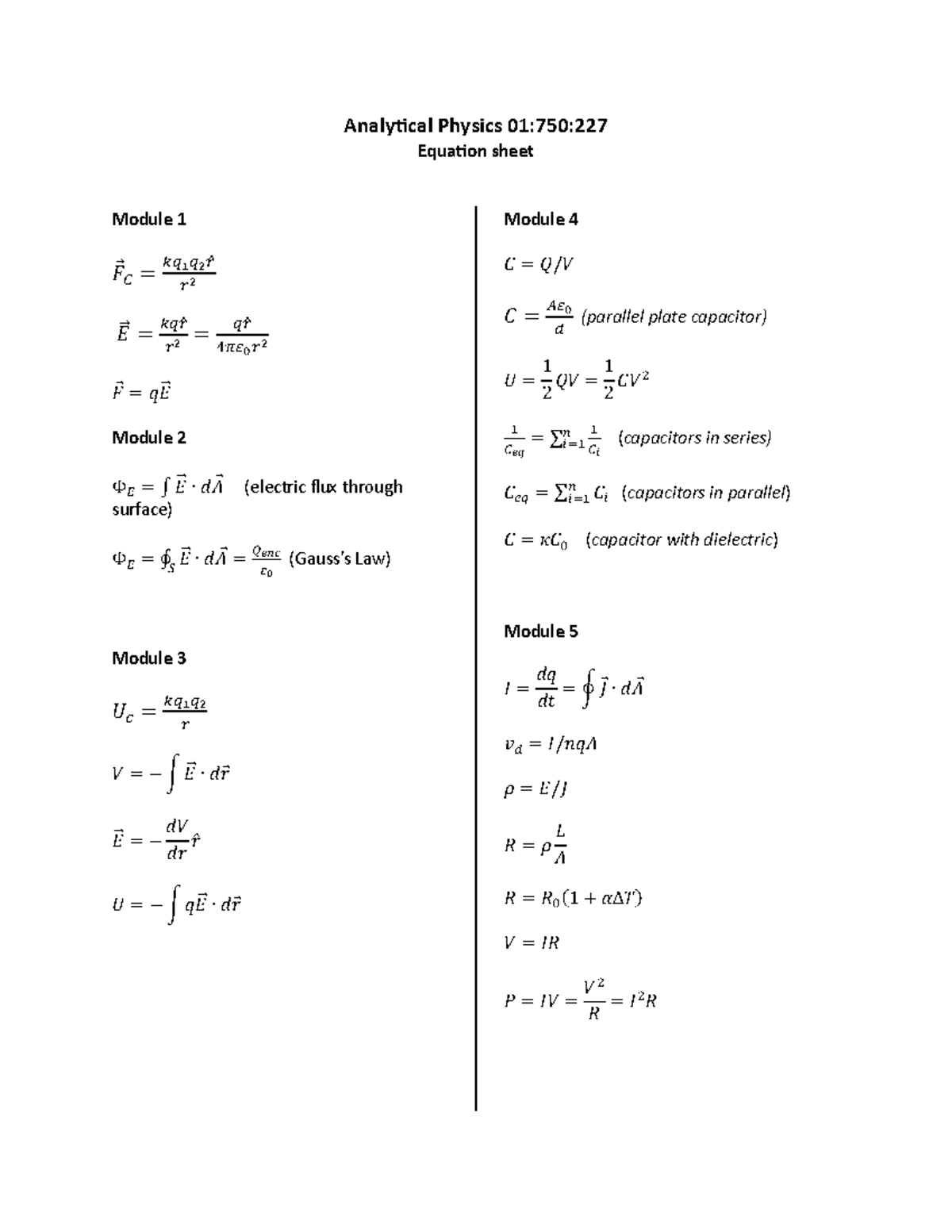 227 f23 Equation sheet - Summary Auditing and Assurance Services: an ...