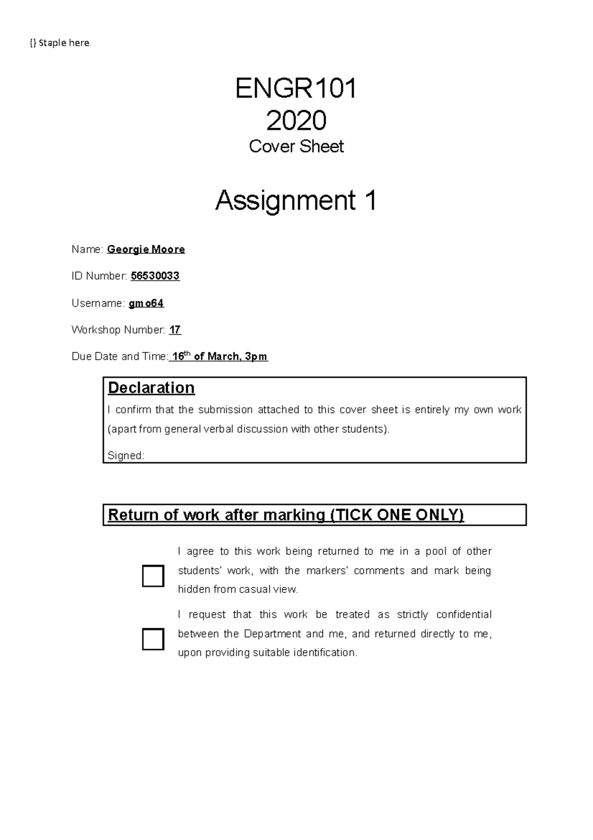 ENGR101 assignment 1 - microplastics in the ocean - {} Staple here ENGR ...